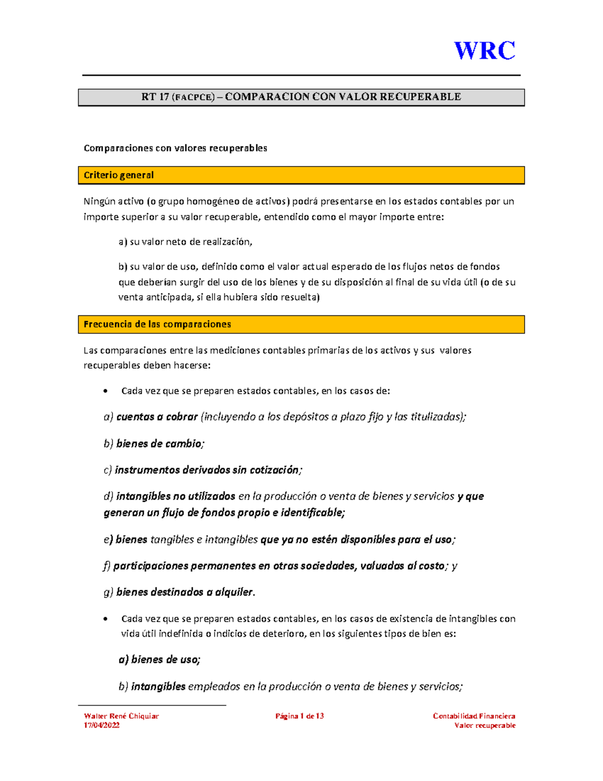 RT 17 Valor Recuperable Conceptos Tecnicos - Walter René Chiquiar ...