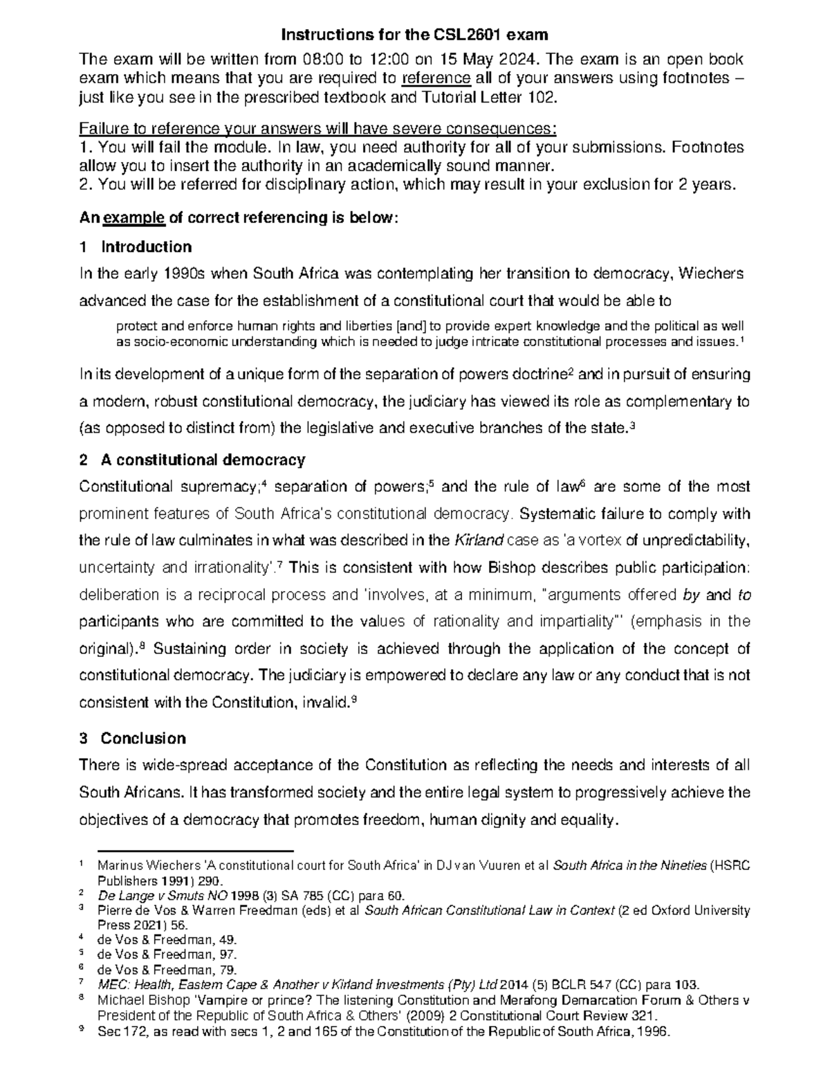 Instructions for CSL2601 exam 15 May 2024 - Instructions for the ...