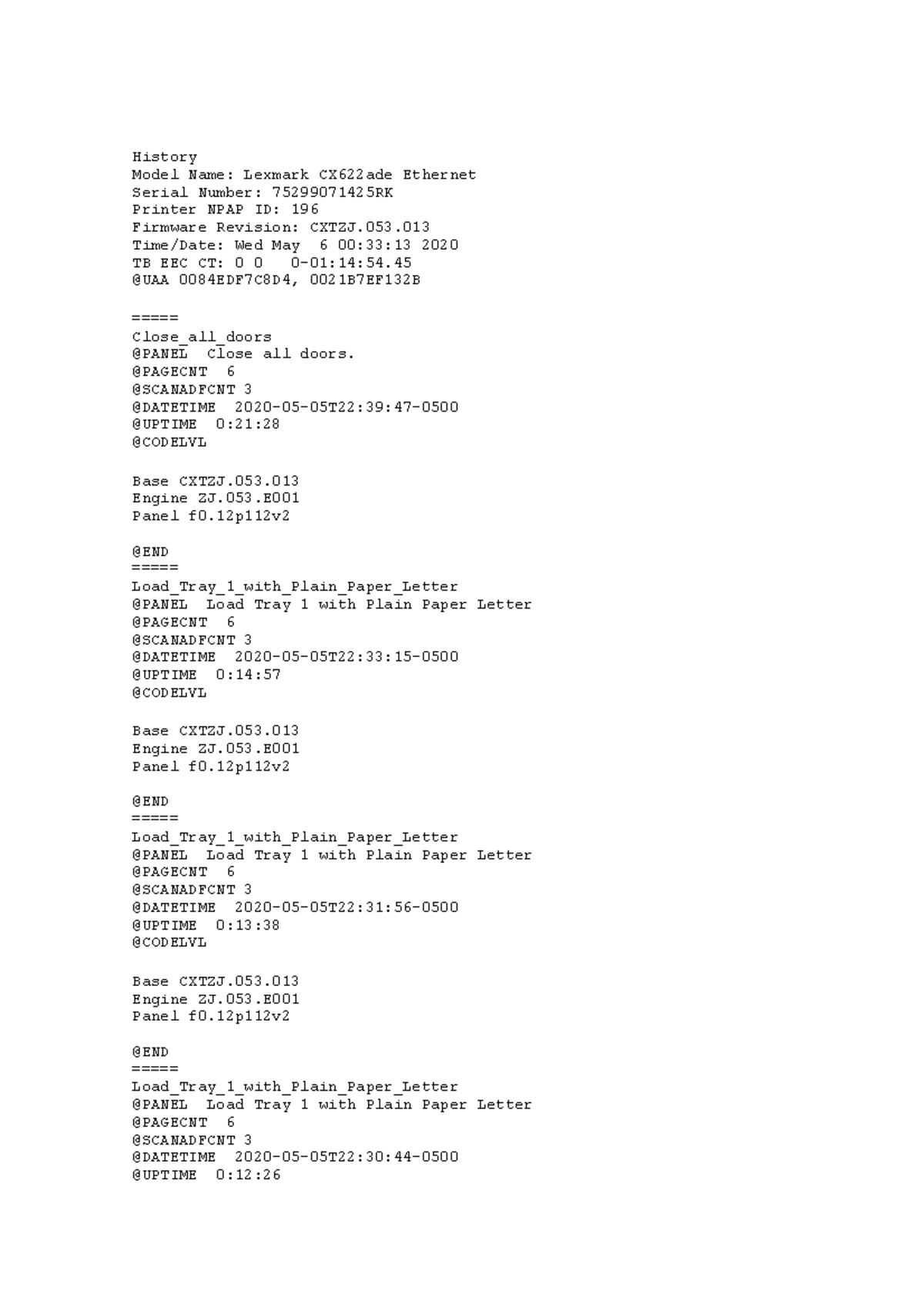 Histoy - sdgfgsfd - History Model Name: Lexmark CX622ade Ethernet ...