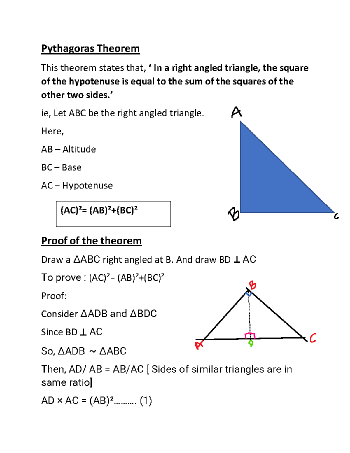 Pythagoras theorem - Its just a derivation. - Pythagoras Theorem This ...