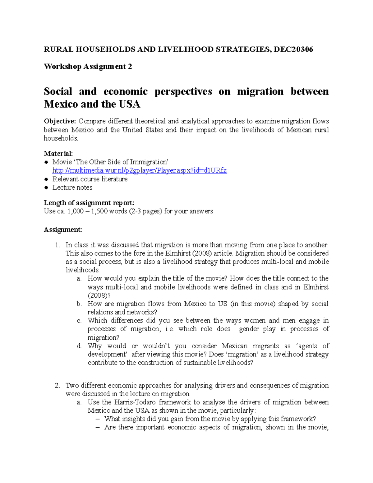 Assignment 2 - Material: Movie ‘The Other Side of Immigration ...