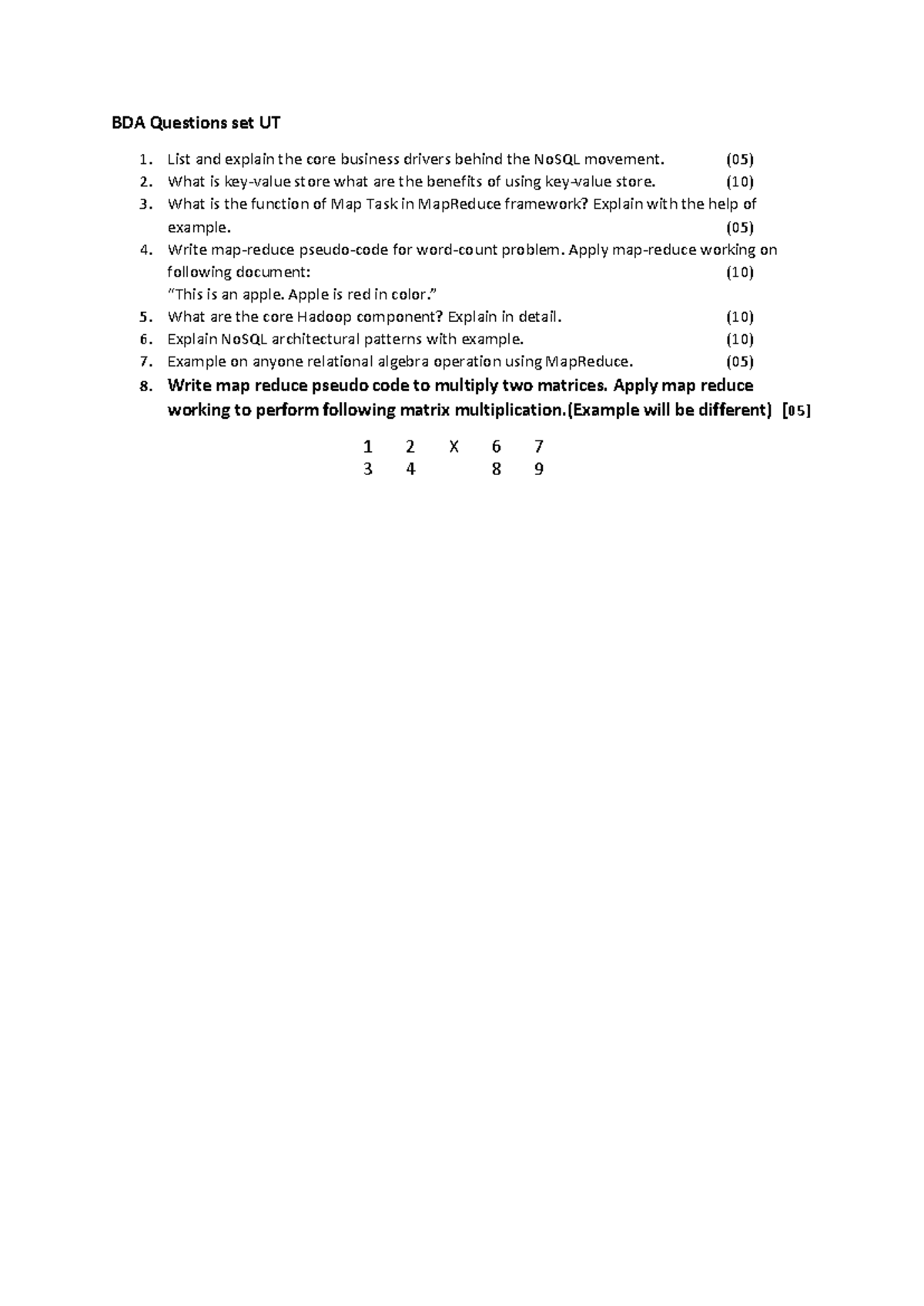 BDA Question Bank UT - BDA Questions set UT 1. List and explain the ...