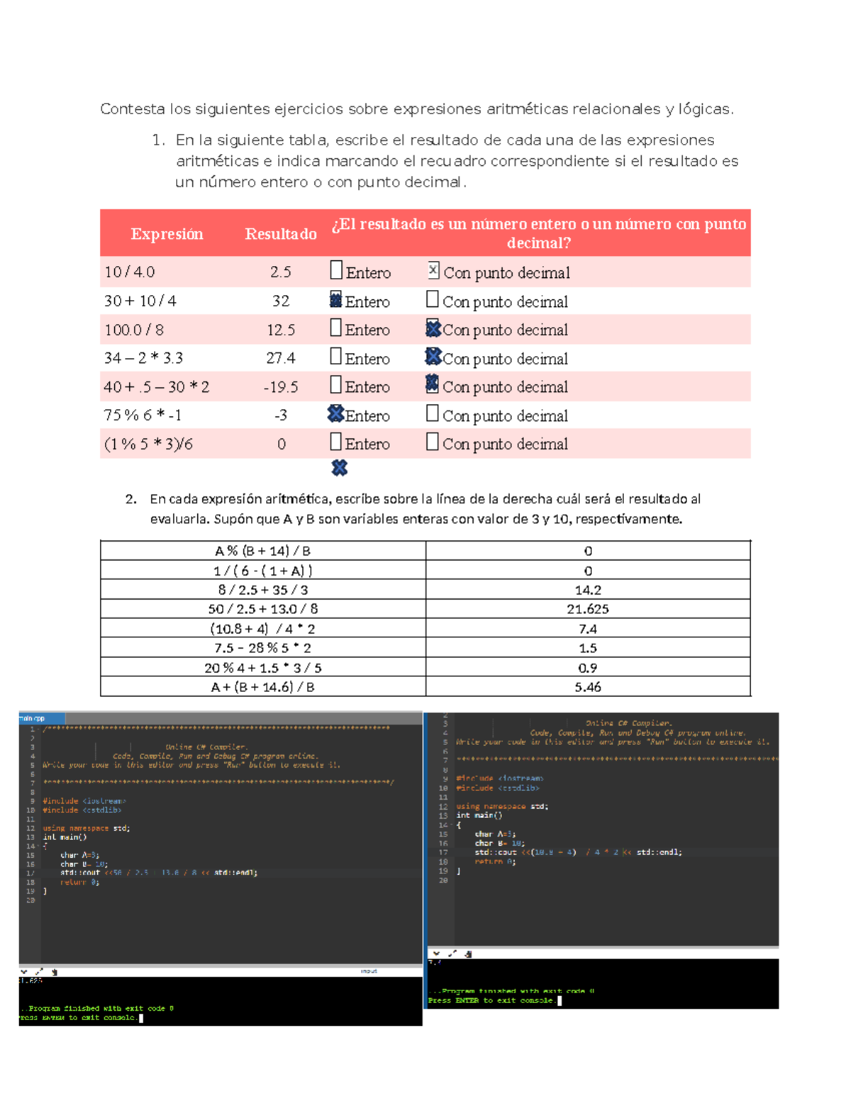Tarea 7 prog - Contesta los siguientes ejercicios sobre expresiones ...
