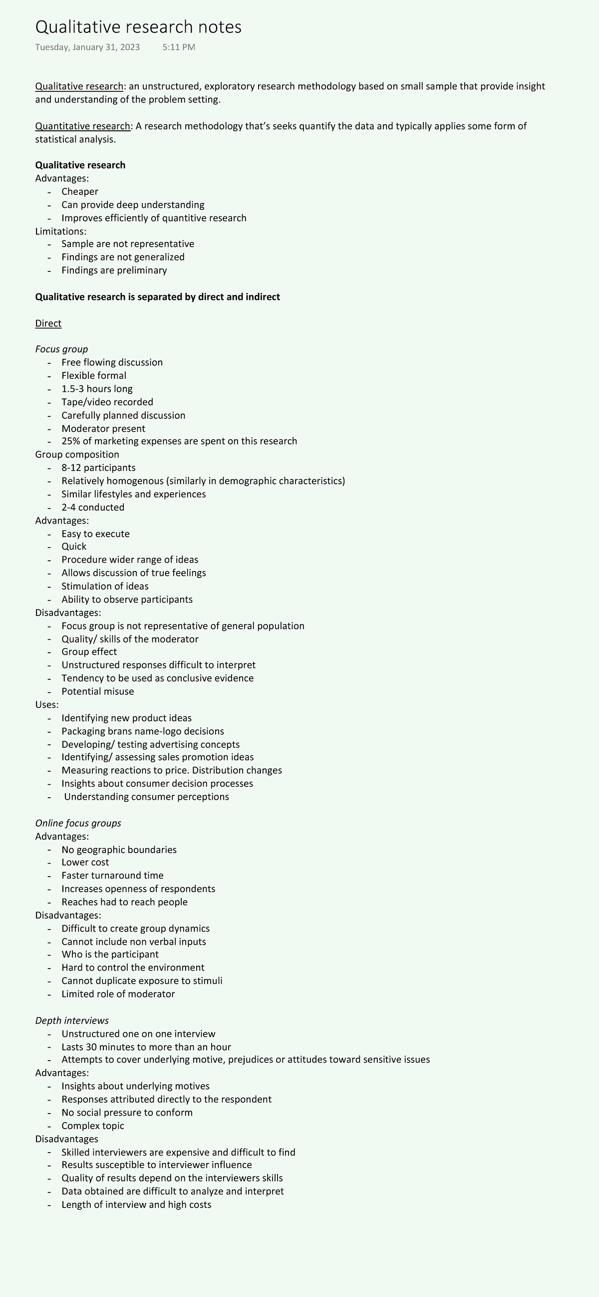 Qualitative research notes - Qualitative research: an unstructured ...