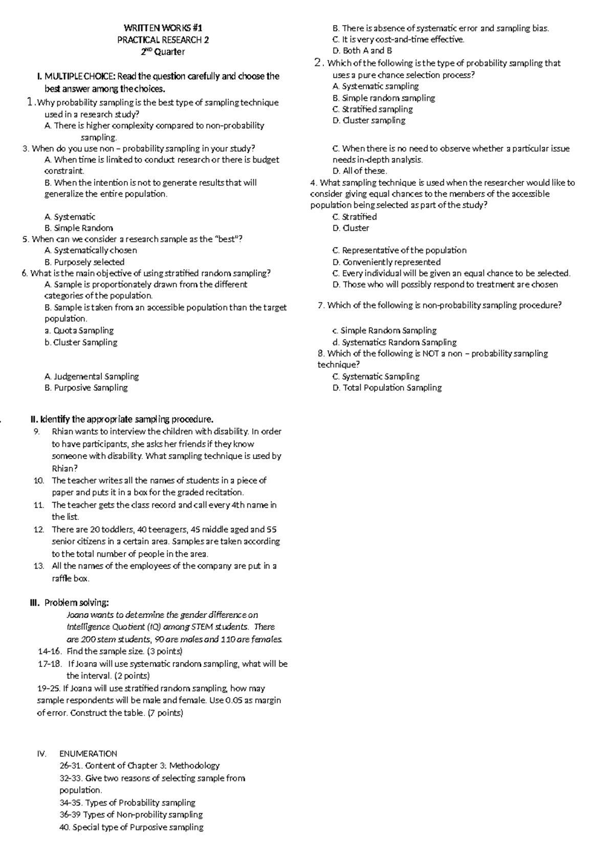 Written Reports 1-Identify the type of sampling method - edited ...