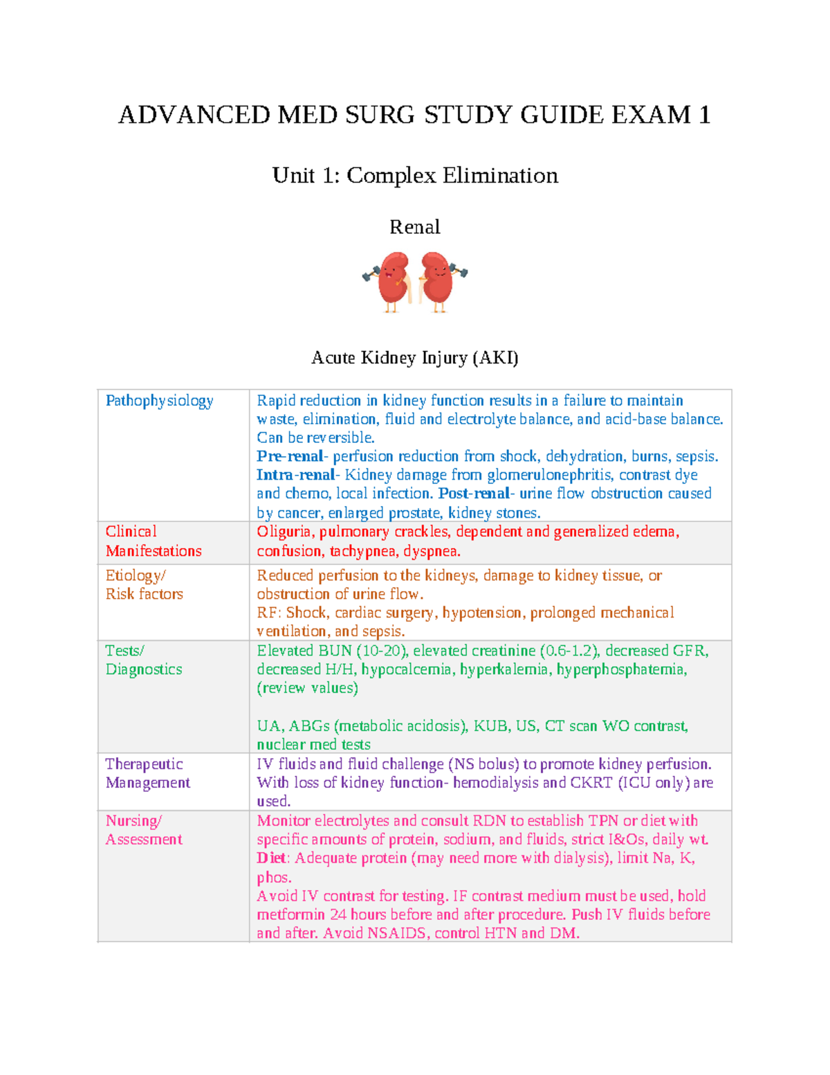 Advanced Med Surg Study Guide Exam 1 - ADVANCED MED SURG STUDY GUIDE ...