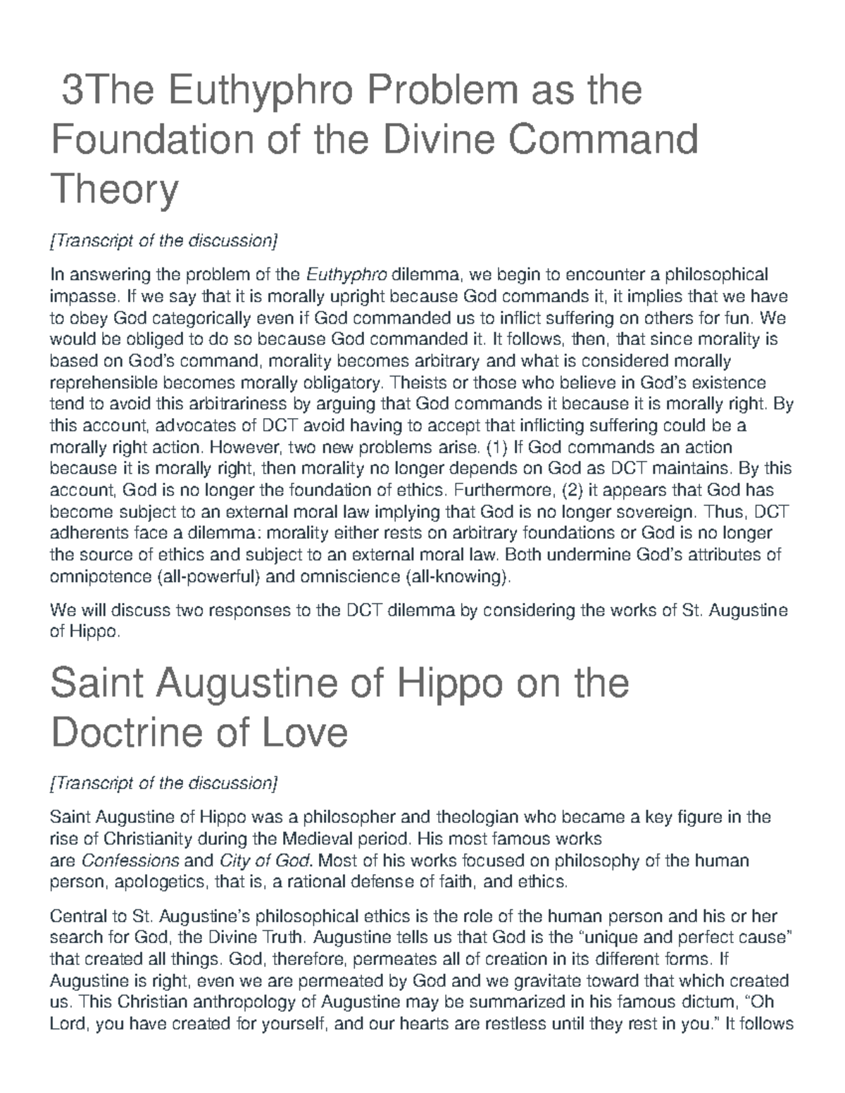 M2 The Euthyphro Problem - 3The Eut hyphr o Probl em as the Foundat ion ...