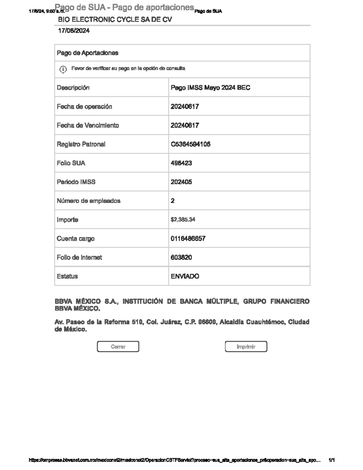 Pago Mayo junio 2024 - contable - Pago de SUA Pago de aportaciones 9:50 ...