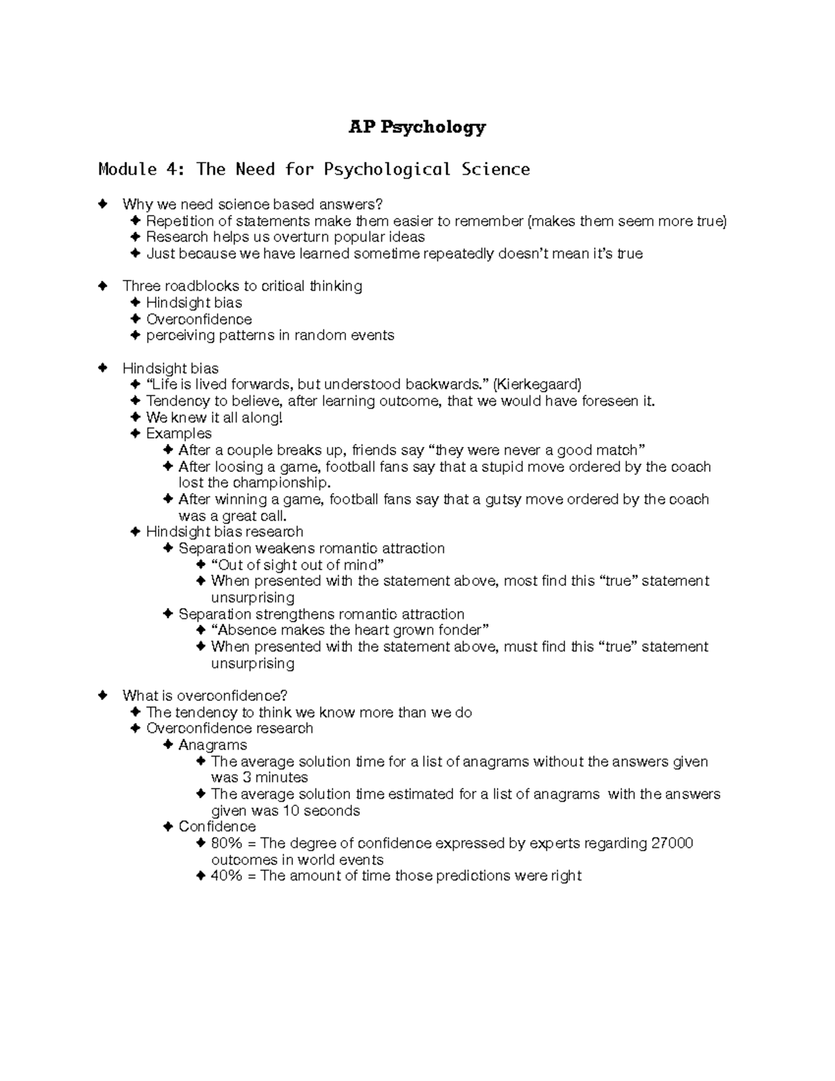 AP Psychology Modules 4-8 - AP Psychology Module 4: The Need for ...