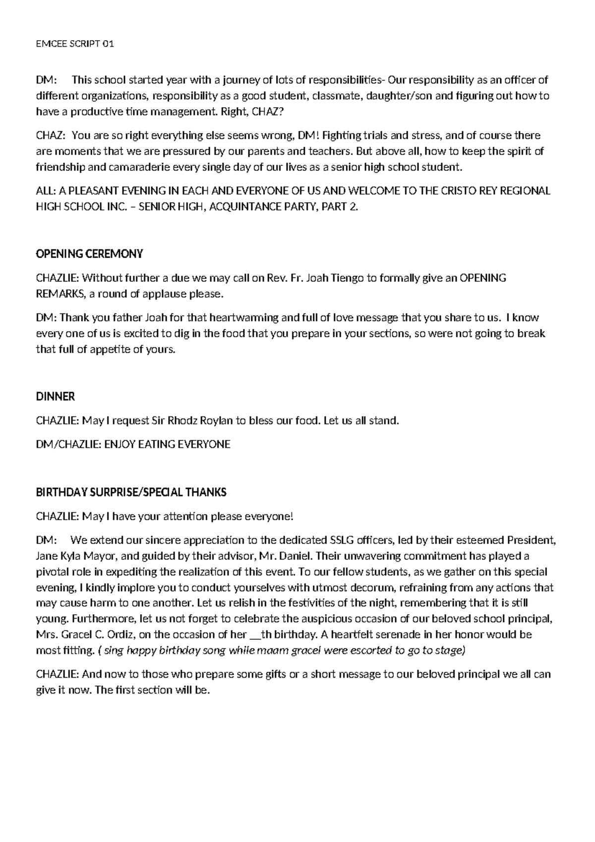 Emcee Script - DDDDDD - EMCEE SCRIPT 01 DM: This school started year ...