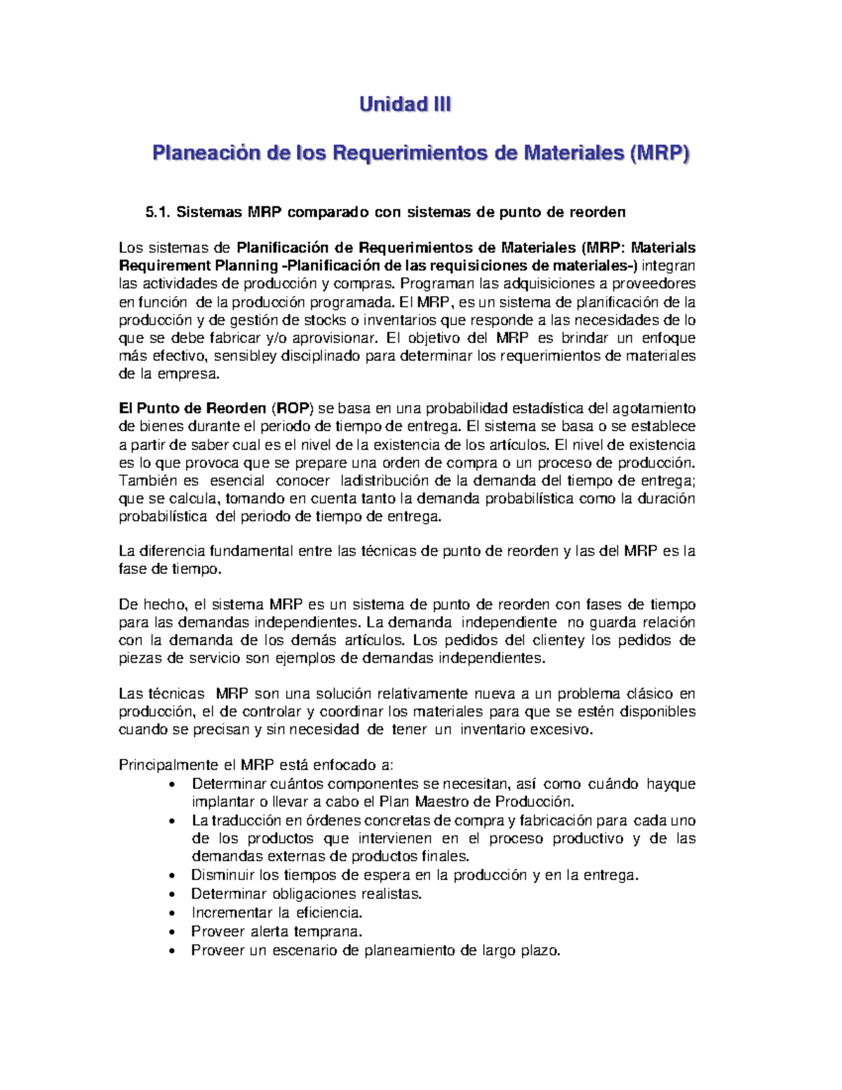 Teoria III Unidad Admon OPE II - Unidad III Planeación de los Requerimientos de Materiales (MRP ...