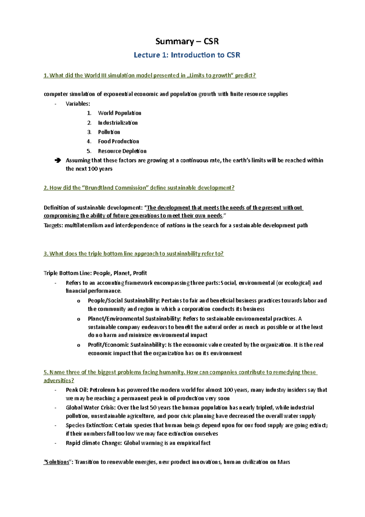 CSR - Summary long - Zusammenfassung Corporate Social Responsibility ...