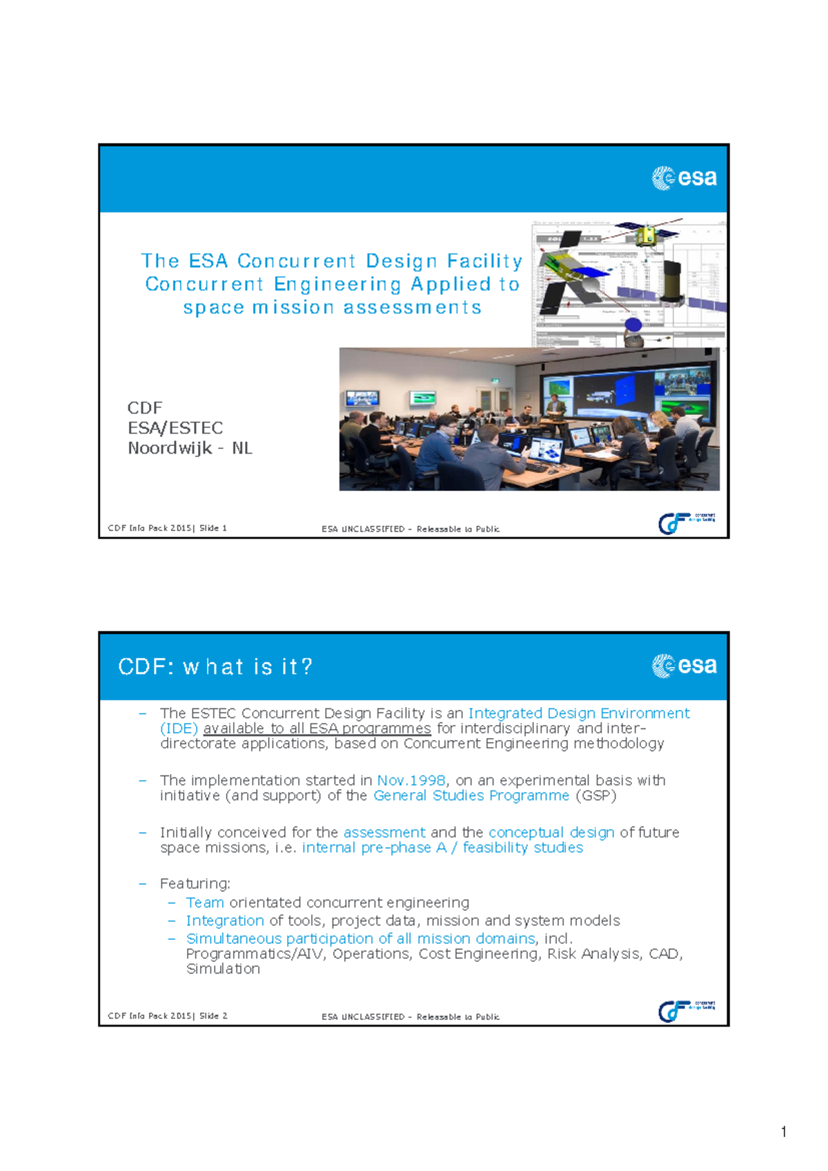 CDF infopack 2015 - CDF Info Pack 2015| Slide 1 ESA UNCLASSIFIED ...