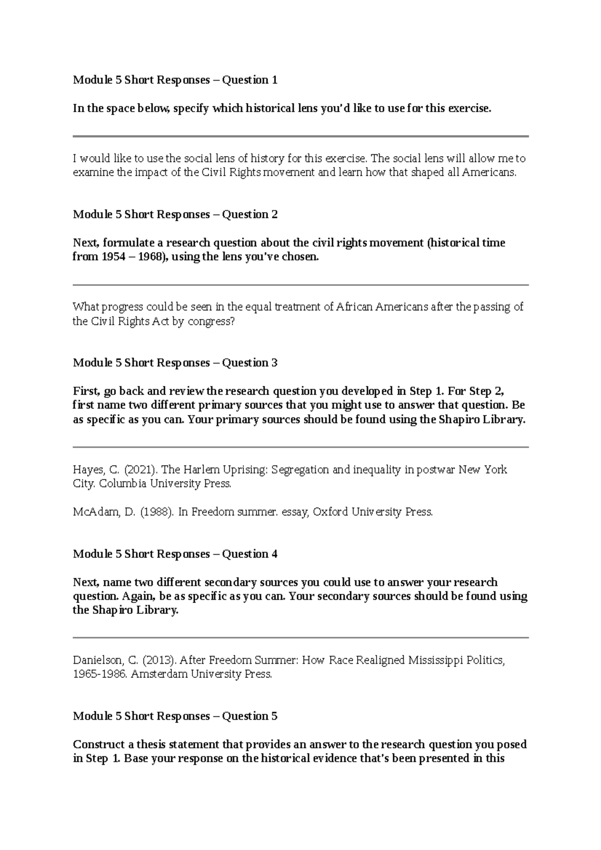 Dakota Dumire HIS 200 Applied History Short Answer Week 5 - Module 5 ...