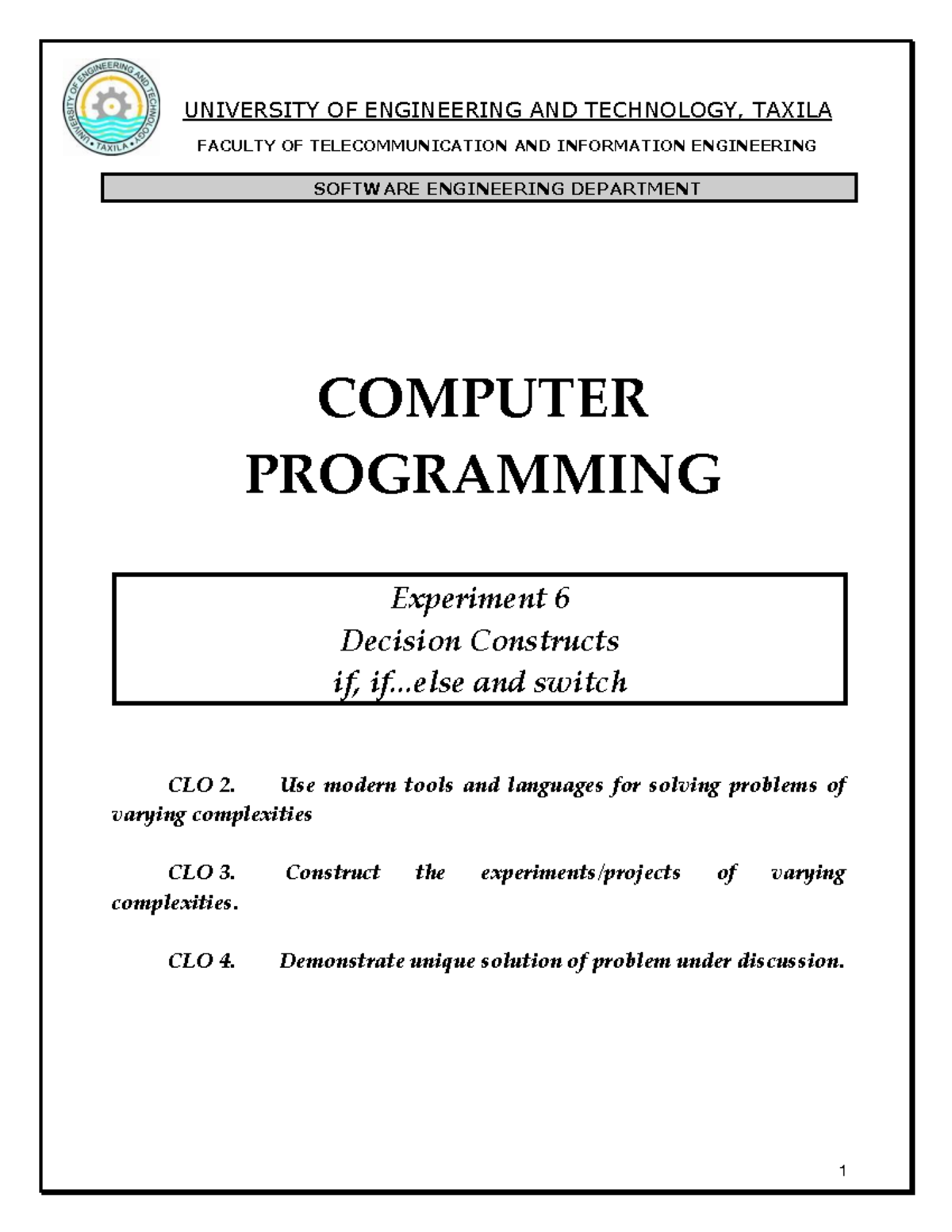 CP Lab 06 2k23 - cp lab notes - FACULTY OF TELECOMMUNICATION AND ...