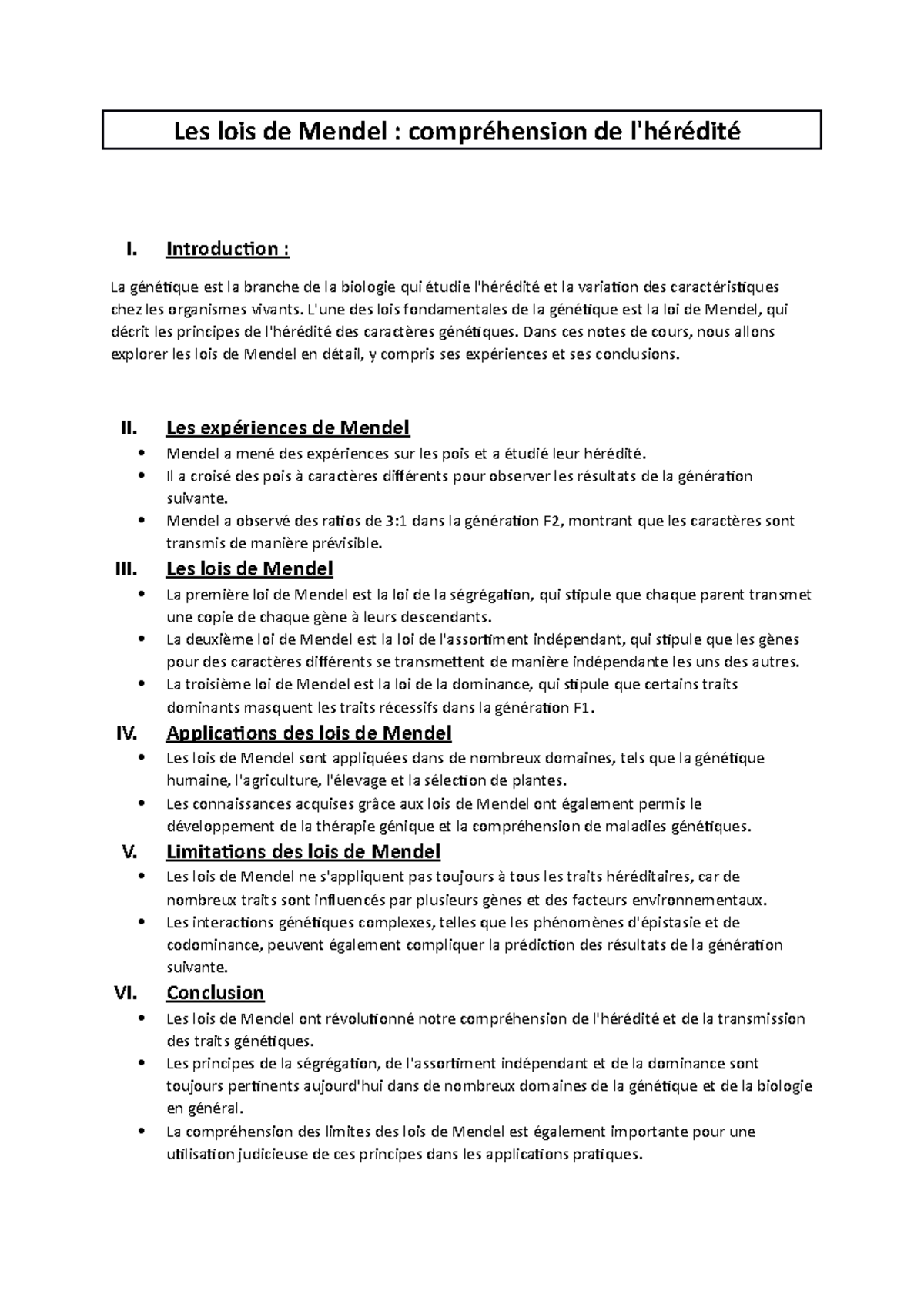 Les lois de Mendel - Introduction : La génétique est la branche de la ...
