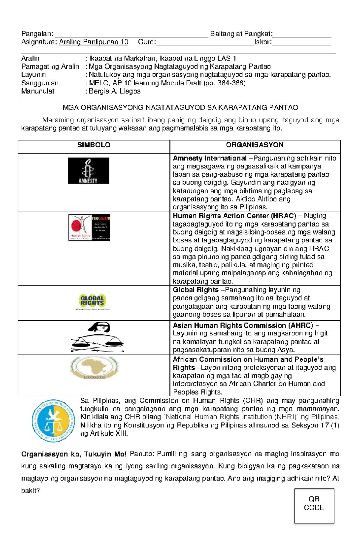 AP10 Q4 W4 LAS1 - Pangalan: _______________________________________ Baitang at - Studocu