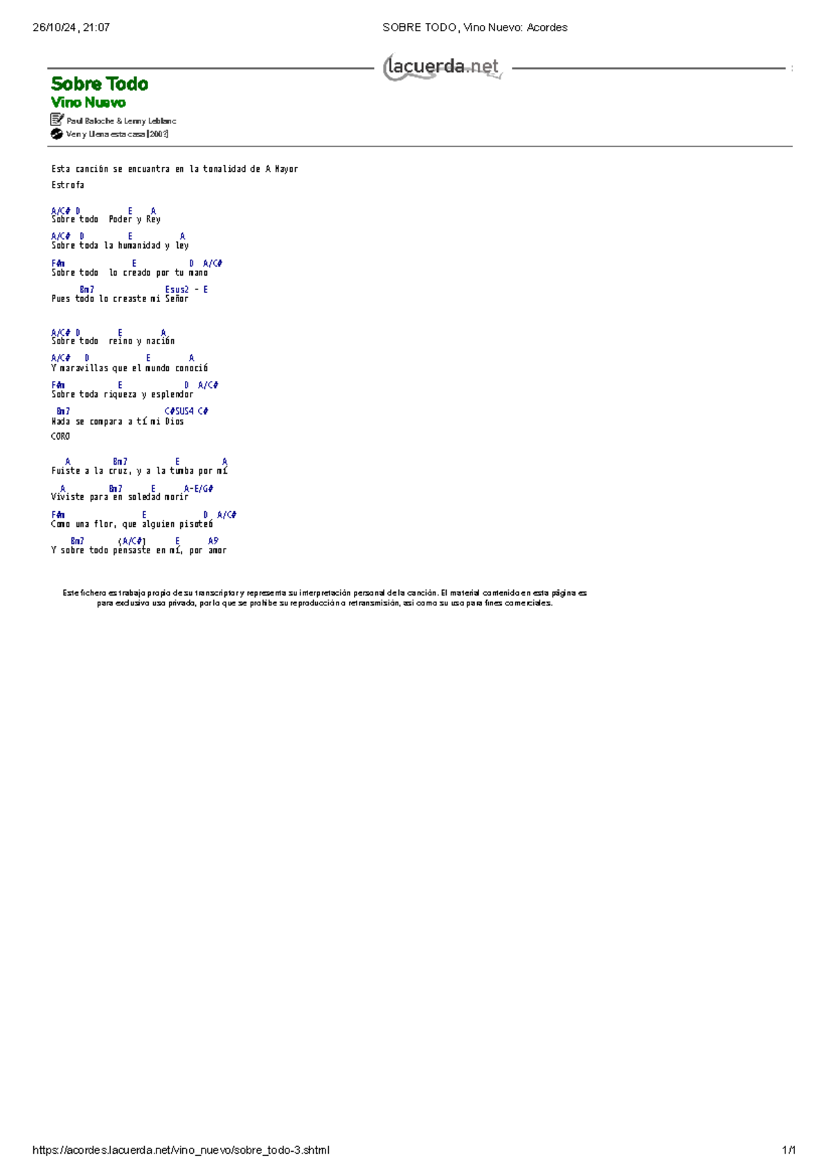 Sobre TODO, Vino Nuevo Acordes - Sobre Todo Vino Nuevo Paul Baloche ...