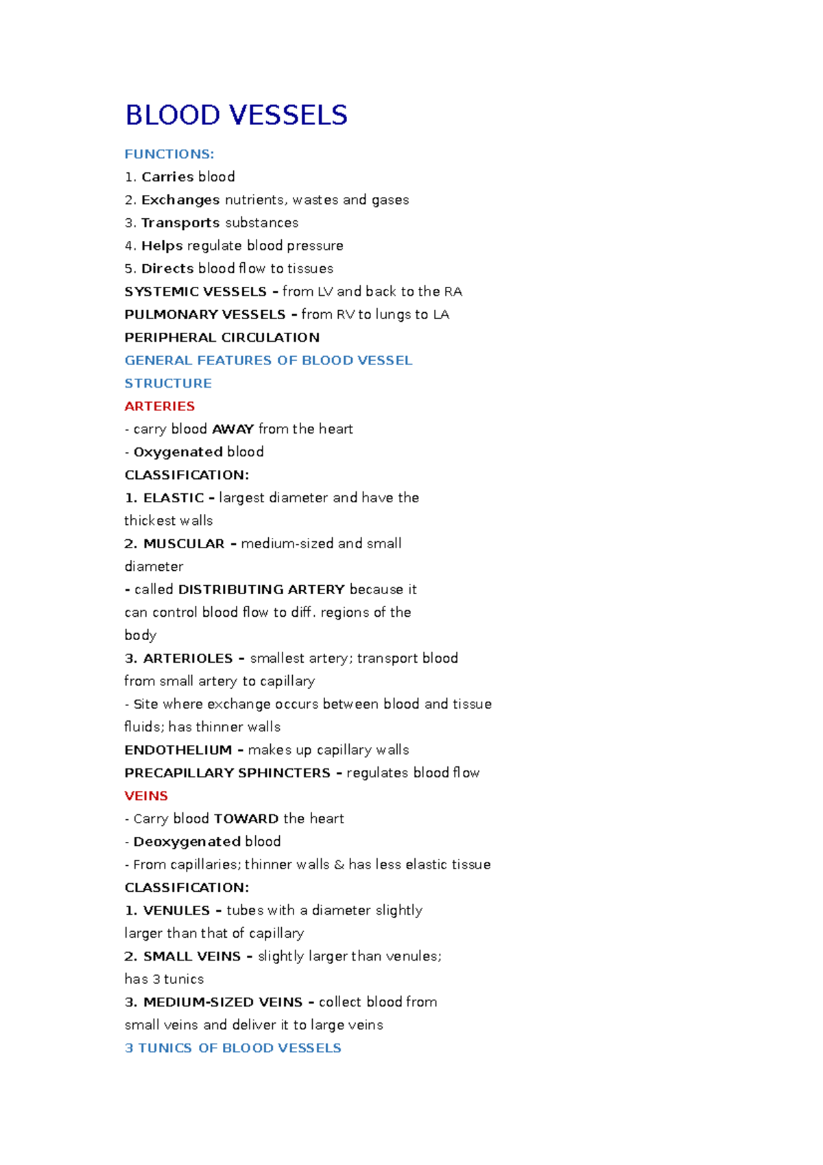 Blood Vessels - Lecture notes in nursing - BLOOD VESSELS FUNCTIONS ...