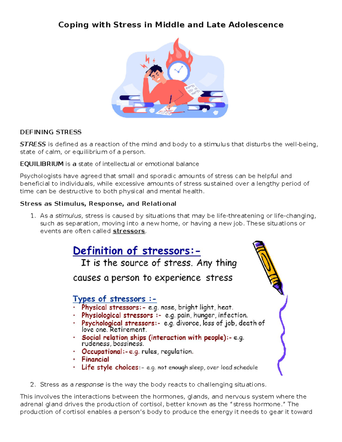 Stress - EQUILIBRIUM is a state of intellectual or emotional balance ...