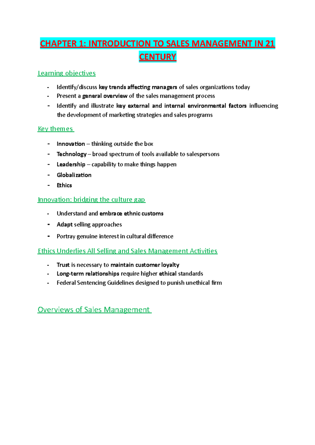 Sales- Management COURSE COMPLETE - CHAPTER 1: INTRODUCTION TO SALES ...