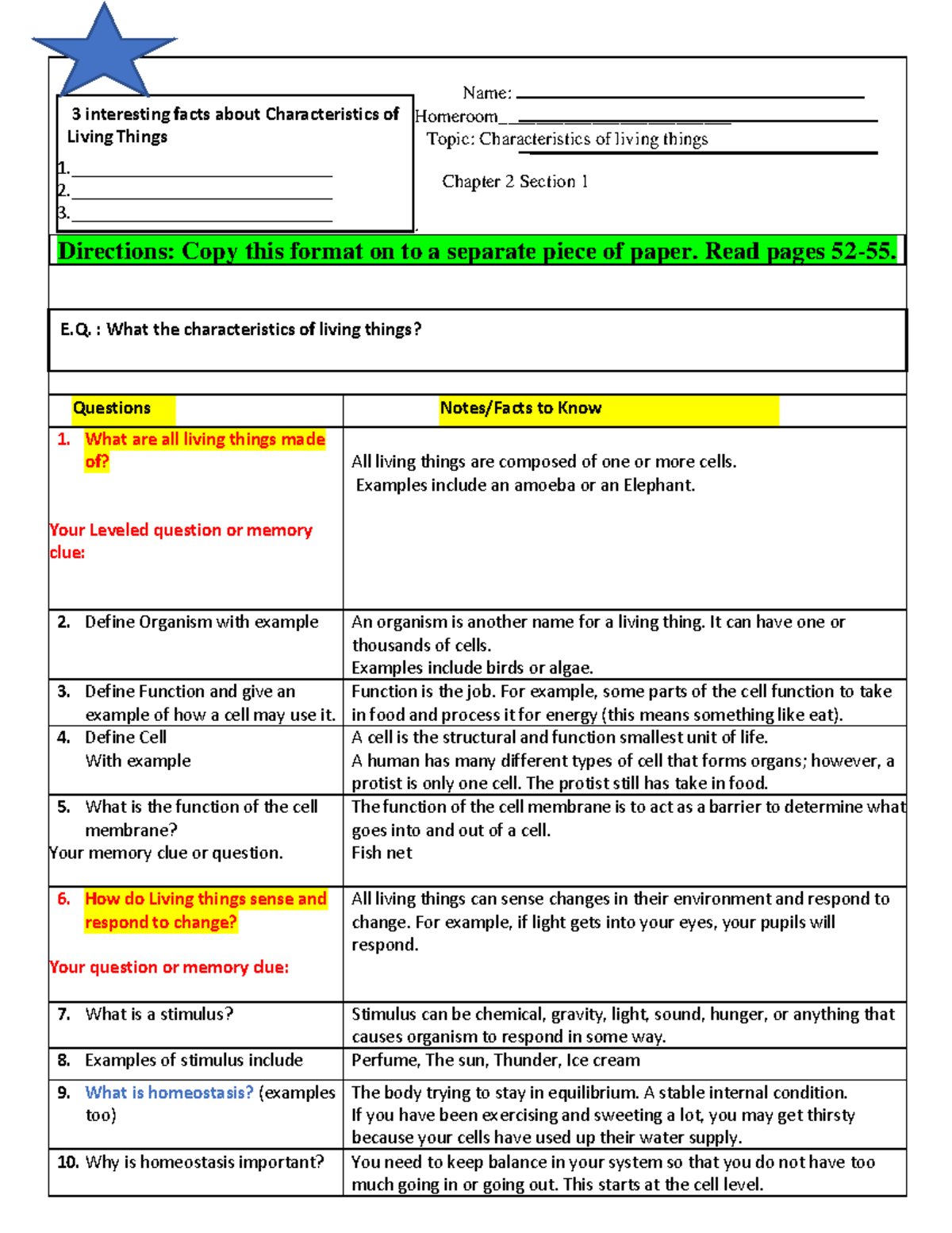 Cornell notes ch 2 section 1 Answer Sheet - Name: Homeroom ...