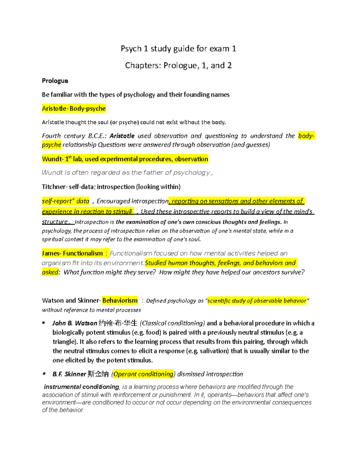 Psych 1 Study guide Exam 1 - Psych 1 study guide for exam 1 Chapters ...