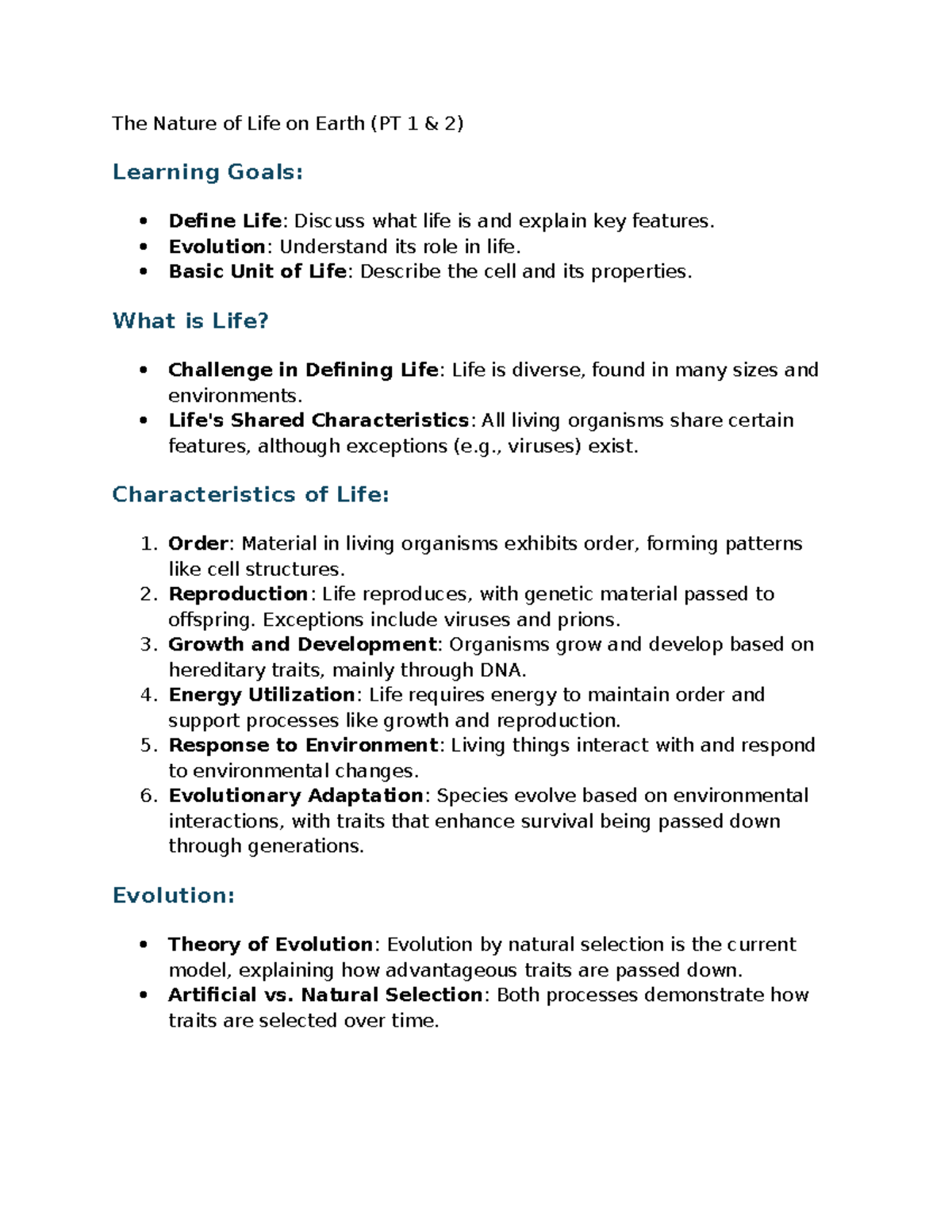 Life Beyond Earth Wk 8 - Wk 7 and Wk 8 Lecture Notes - The Nature of ...