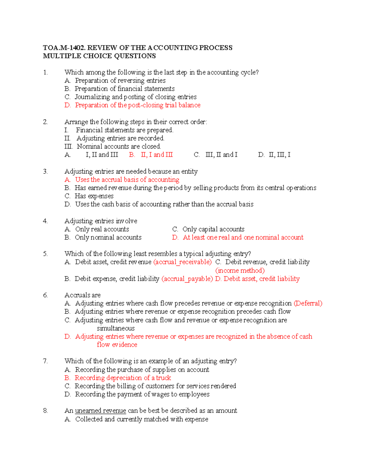 Review OF THE Accounting Process - TOA-1402. REVIEW OF THE ACCOUNTING ...