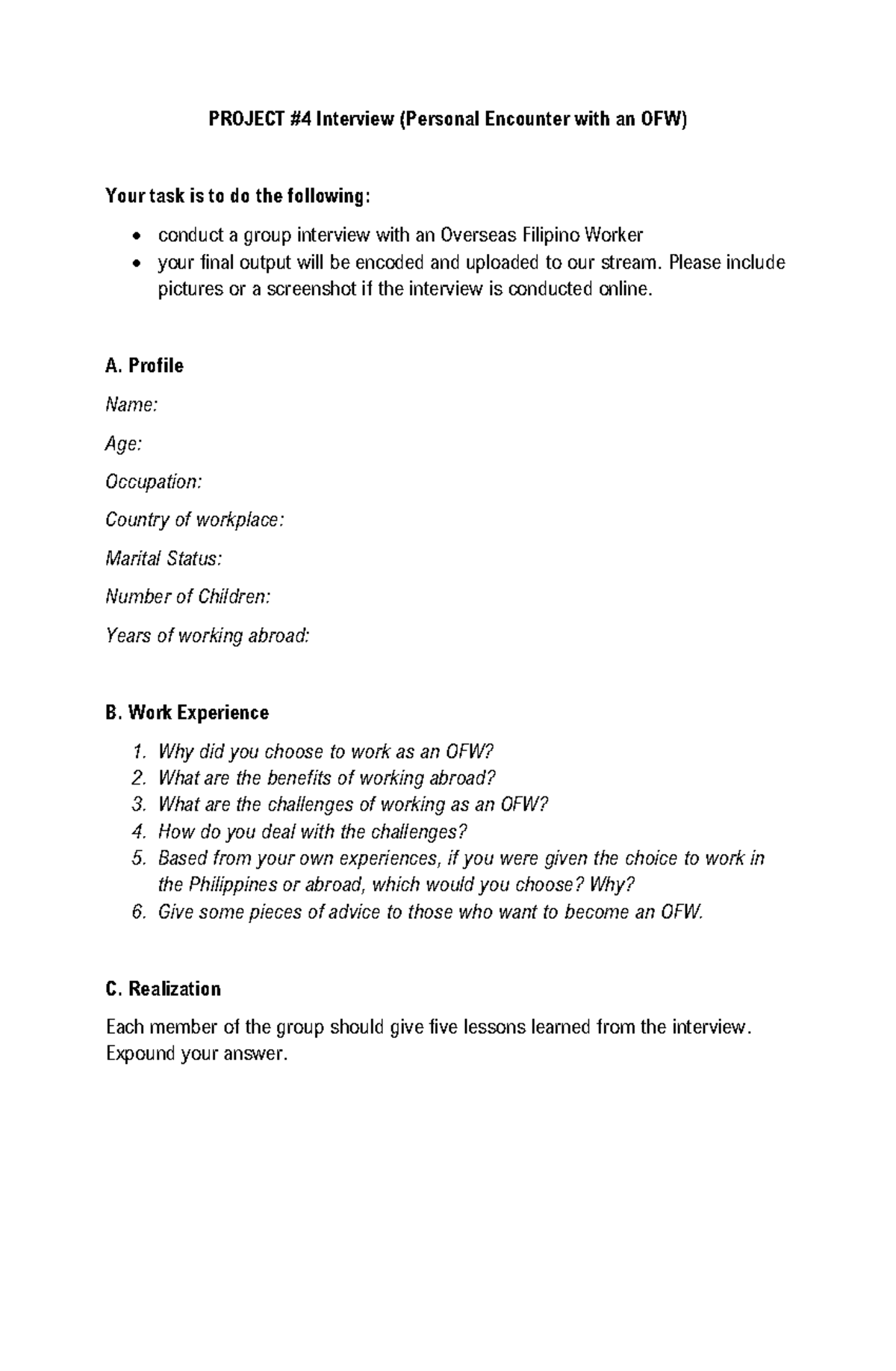 Project #4 Interview (Personal Encounter with an OFW) - Asian History ...