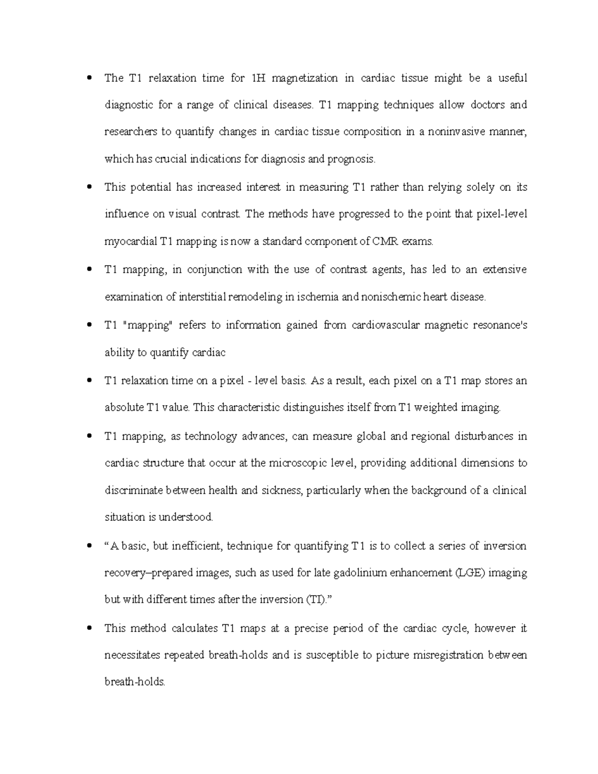 Cardiac Magnetic Resonance (CMR) - The T1 relaxation time for 1H ...