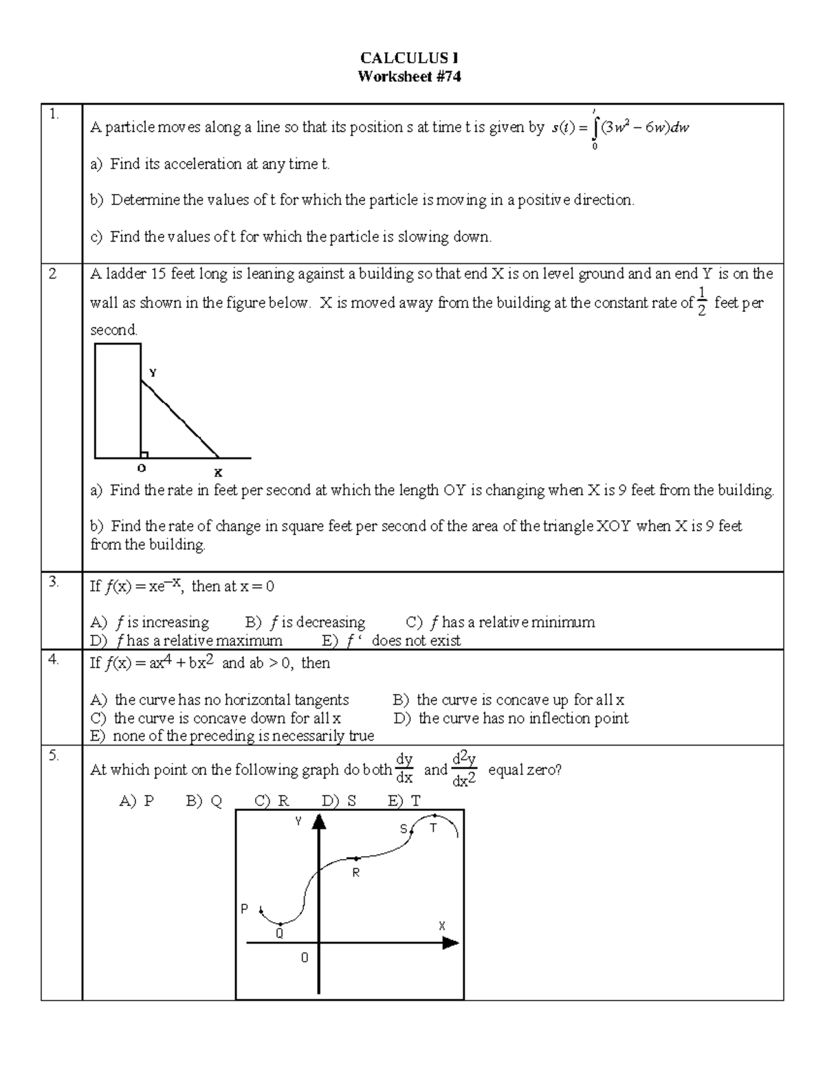 AB ws3pi2ipo331289378123\ - CALCULUS I Worksheet # A particle moves ...