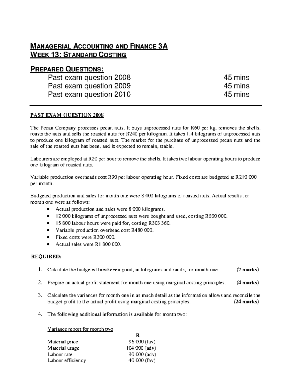 Week 11 Prepared questions - MANAGERIAL ACCOUNTING AND FINANCE 3A WEEK ...