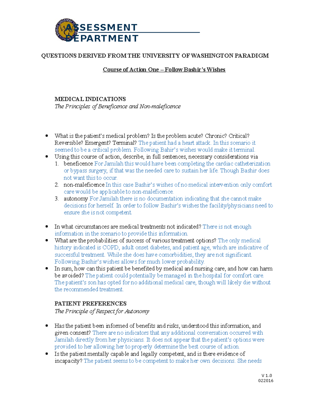 Questions Derived from the University of Washington Paradigm - C714 ...