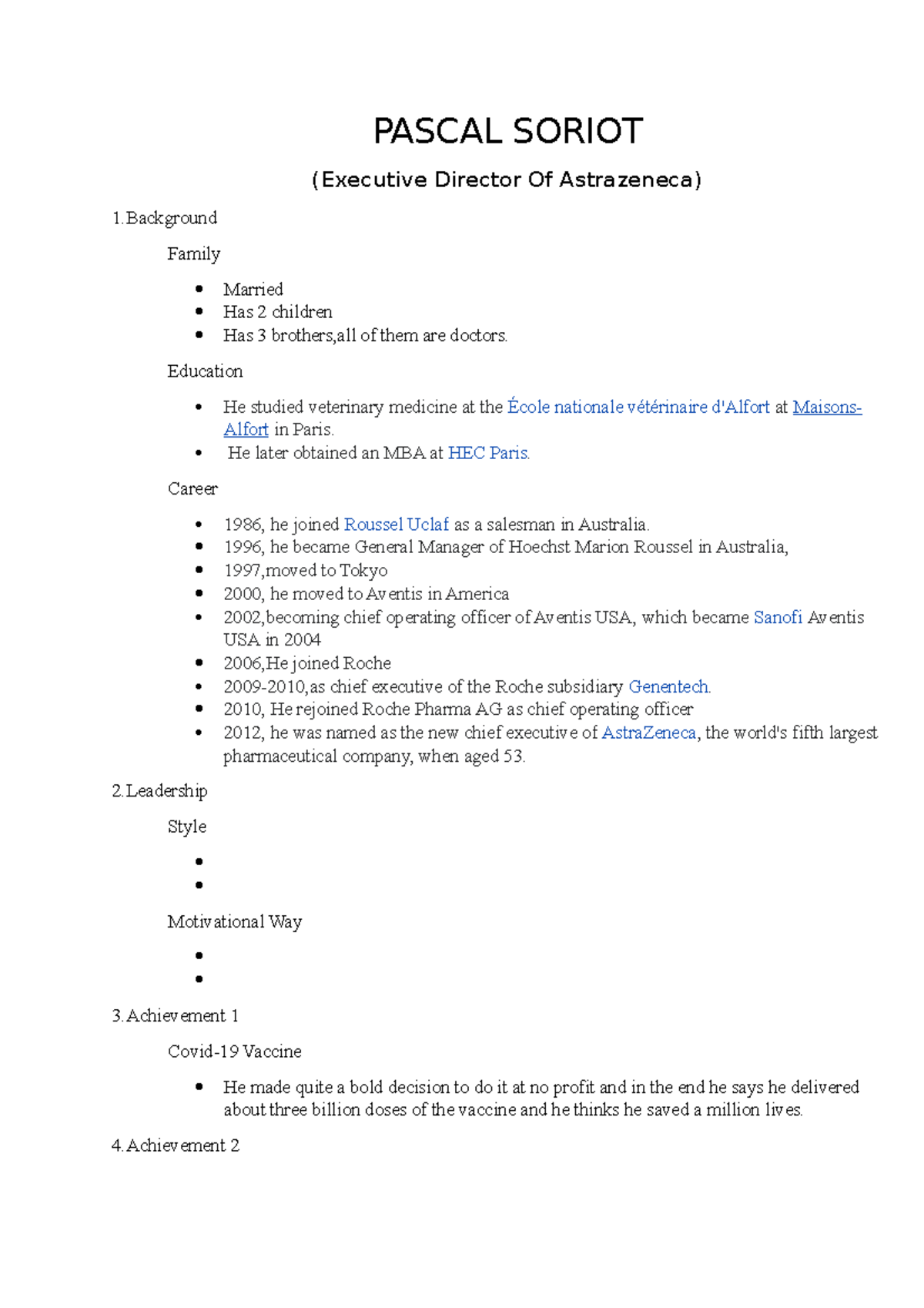 Pascal Soriot - Leadership - PASCAL SORIOT (Executive Director Of ...