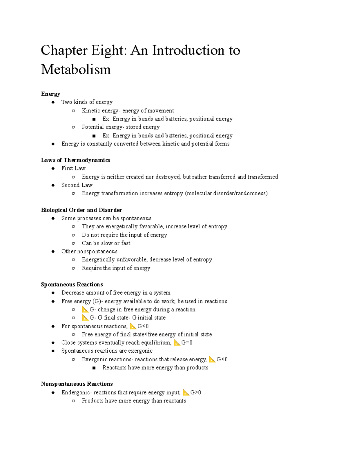 BI 211 Chapter 8 Notes - Introduction to metabolism - Chapter Eight: An ...