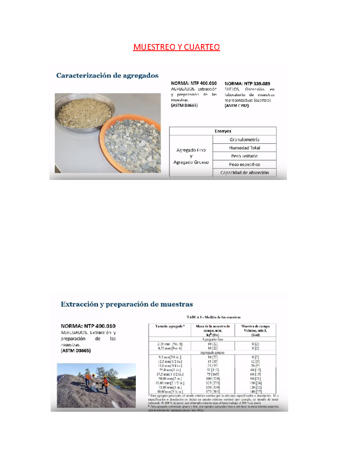 Resumen DE LABS TCO - MUESTREO Y CUARTEO GRANULOMETRÍA DEL AGREGADO ...