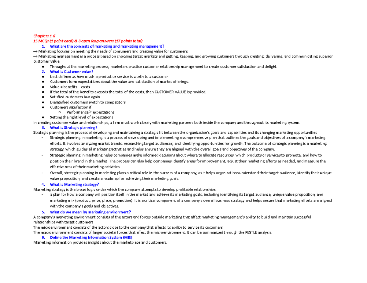 Marketing Exam Theory Questions - Chapters 1- 15 MCQs (1 point each ...