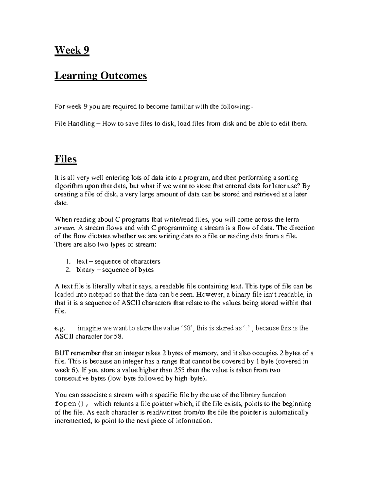 Week 9 - good for practice - Week 9 Learning Outcomes For week 9 you are required to become ...