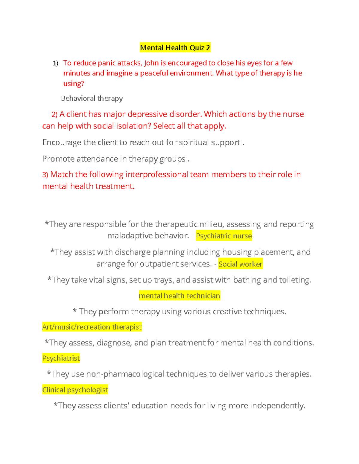 NR326 Mental Health Quiz 2 - Mental Health Quiz 2 To reduce panic ...