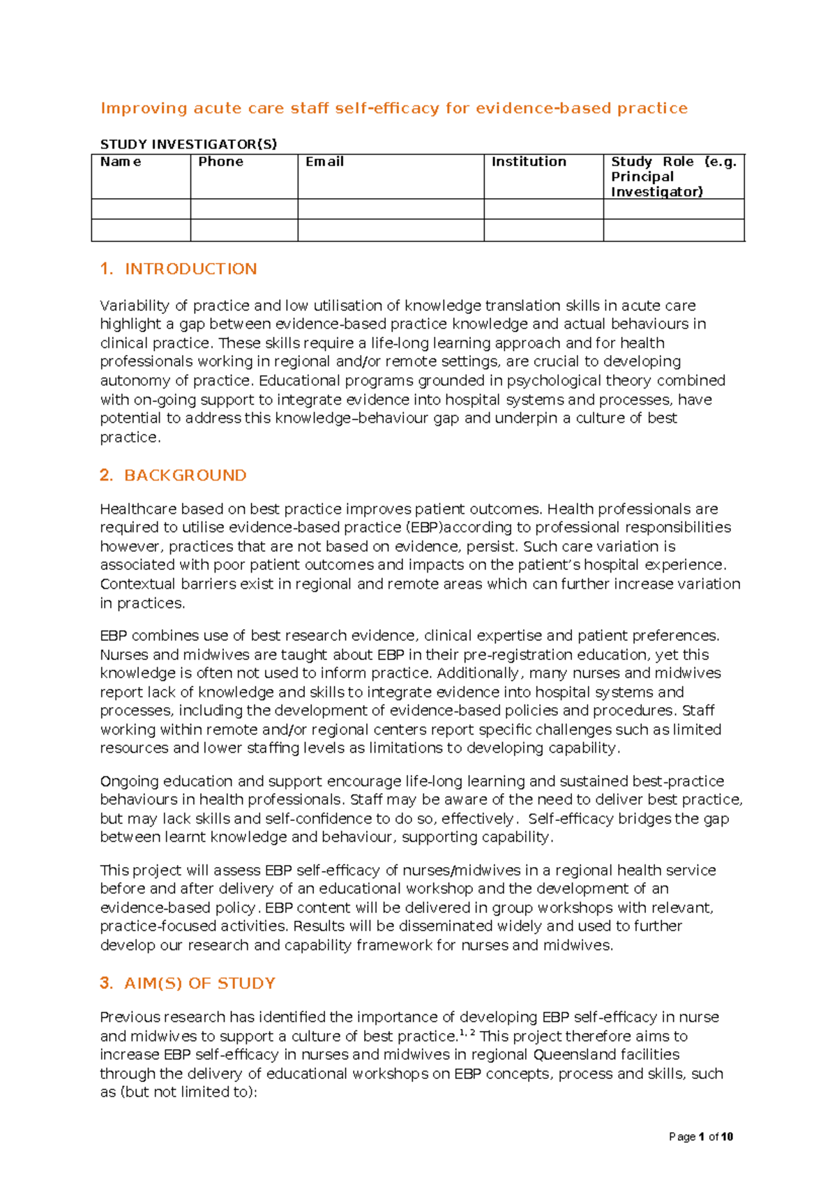 Quantitative Research Protocol Template - Improving acute care staff ...