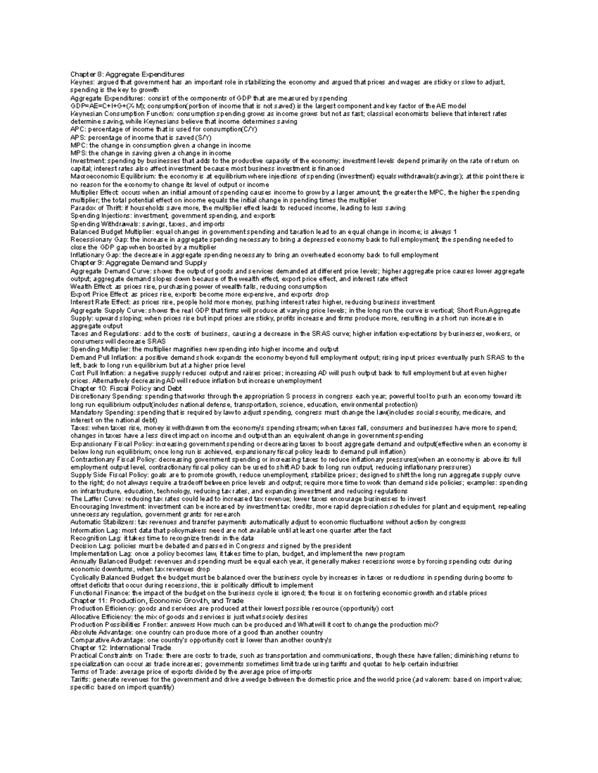 ECON213-Exam 2 - Chapter 2 terms and definitions - Chapter 8: Aggregate ...