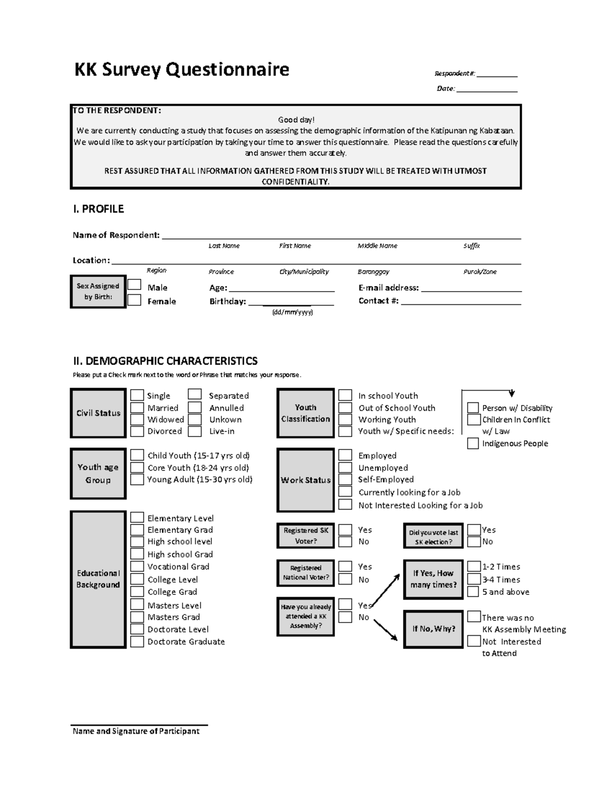 1 KK Survey Use A4 size Front page - KK Survey Questionnaire TO THE ...