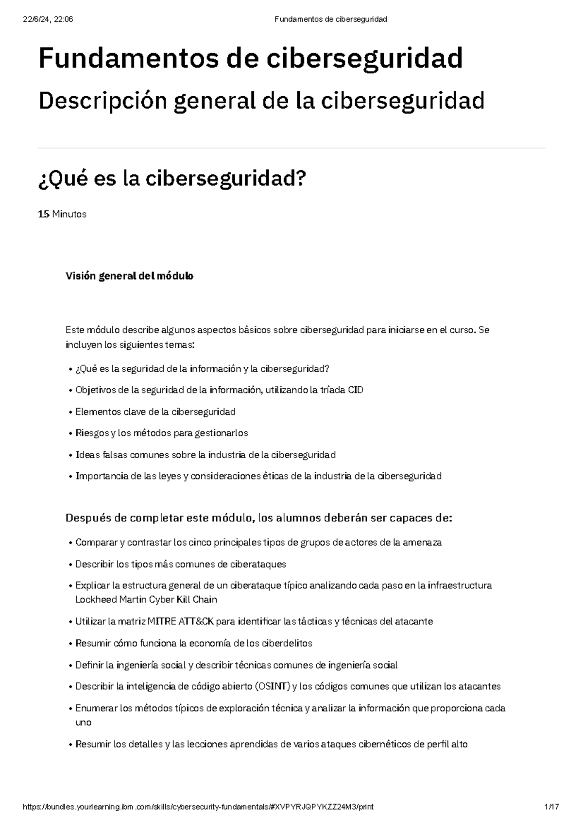 Fundamentos de ciberseguridad 1 - Fundamentos de ciberseguridad Descripción general de la - Studocu