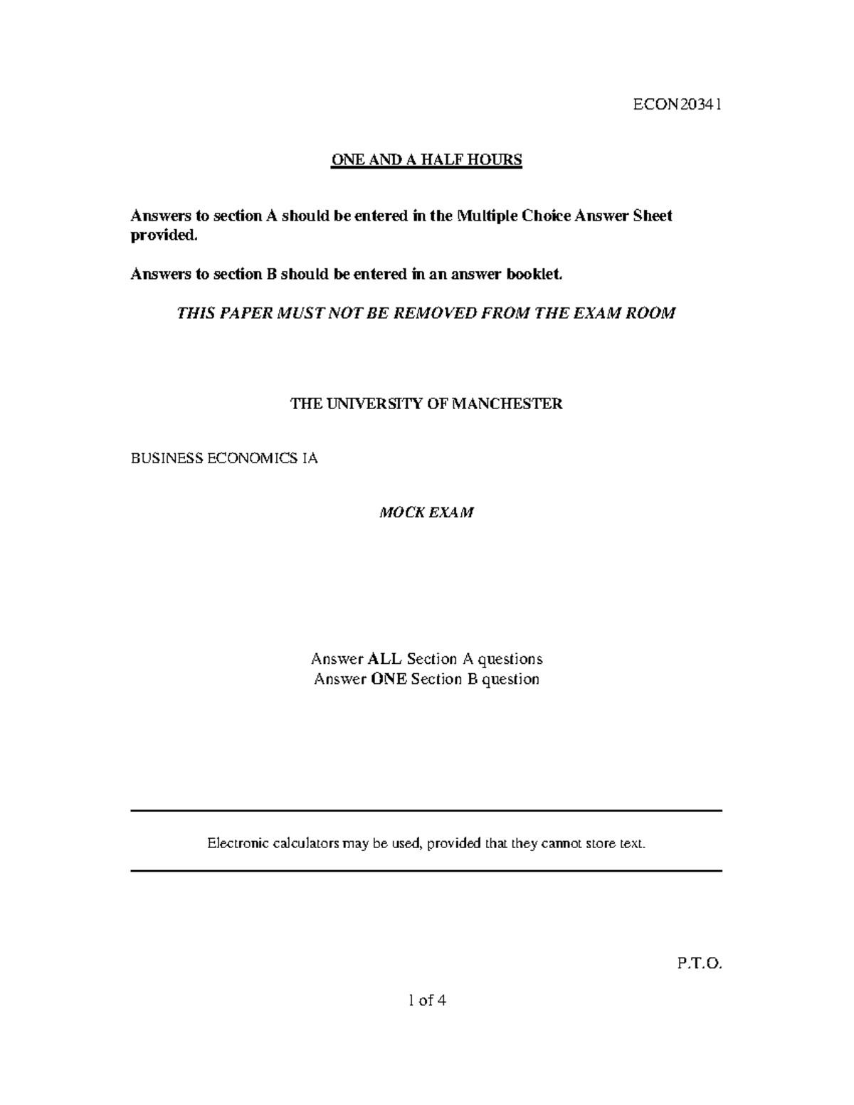 EXAM 2017 Questions ECON 1 Of 4 ONE AND A HALF HOURS Answers To exam-2017-questions-econ-1-of-4-one-and-a-half-hours-answers-to