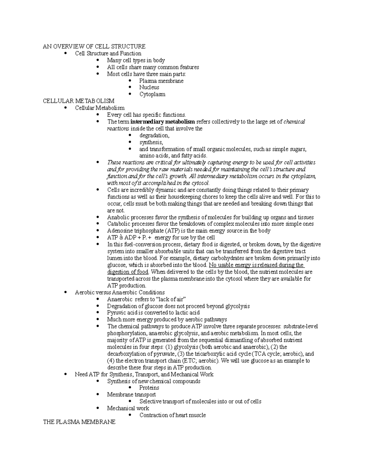 Cell physiology - Lecture notes 44 - AN OVERVIEW OF CELL STRUCTURE Cell ...