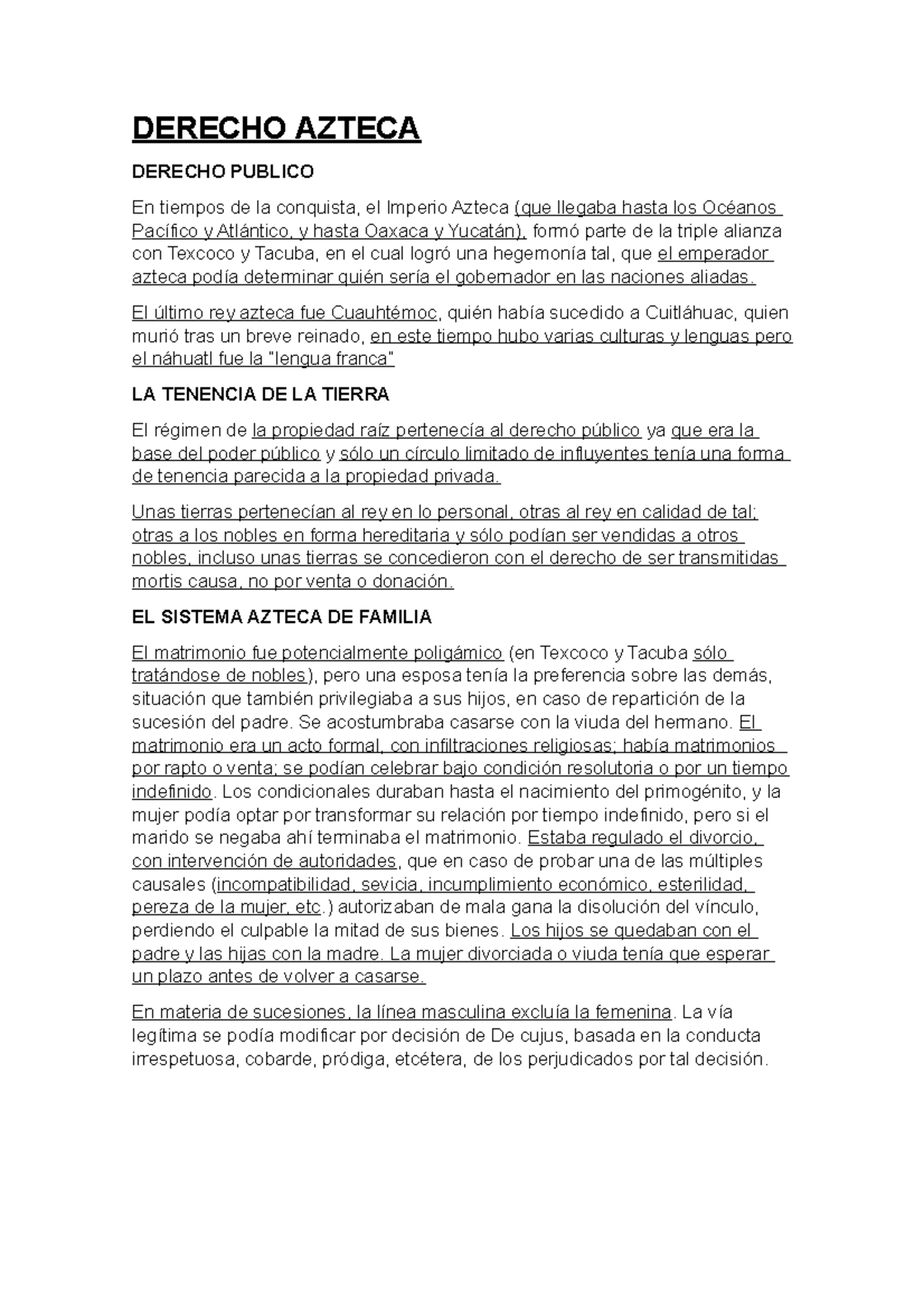 GUIA Historia del Derecho Mexicano - DERECHO AZTECA DERECHO PUBLICO En ...