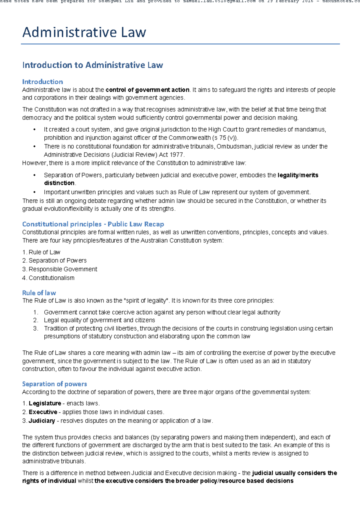 Admin notes - Administrative,Law! IntroductiontoAdministrativeLaw ...