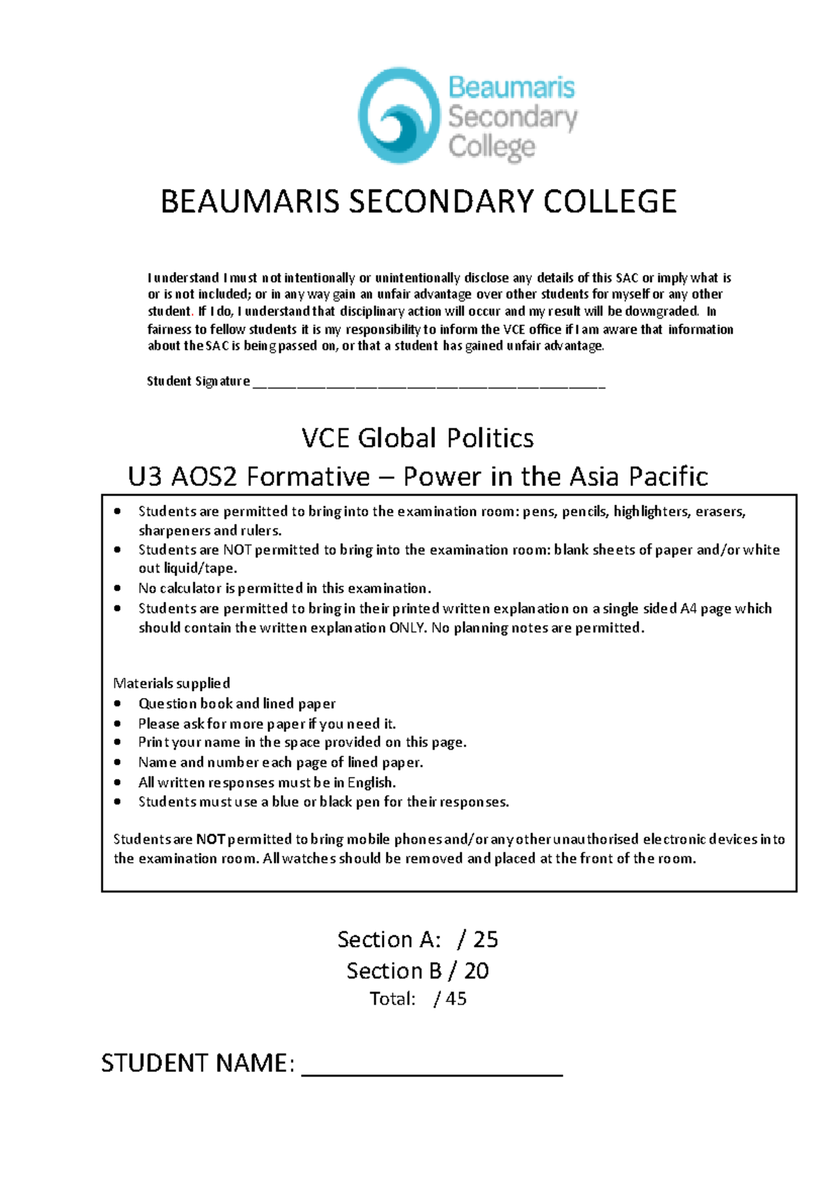 Request - duik - BEAUMARIS SECONDARY COLLEGE VCE Global Politics U3 ...