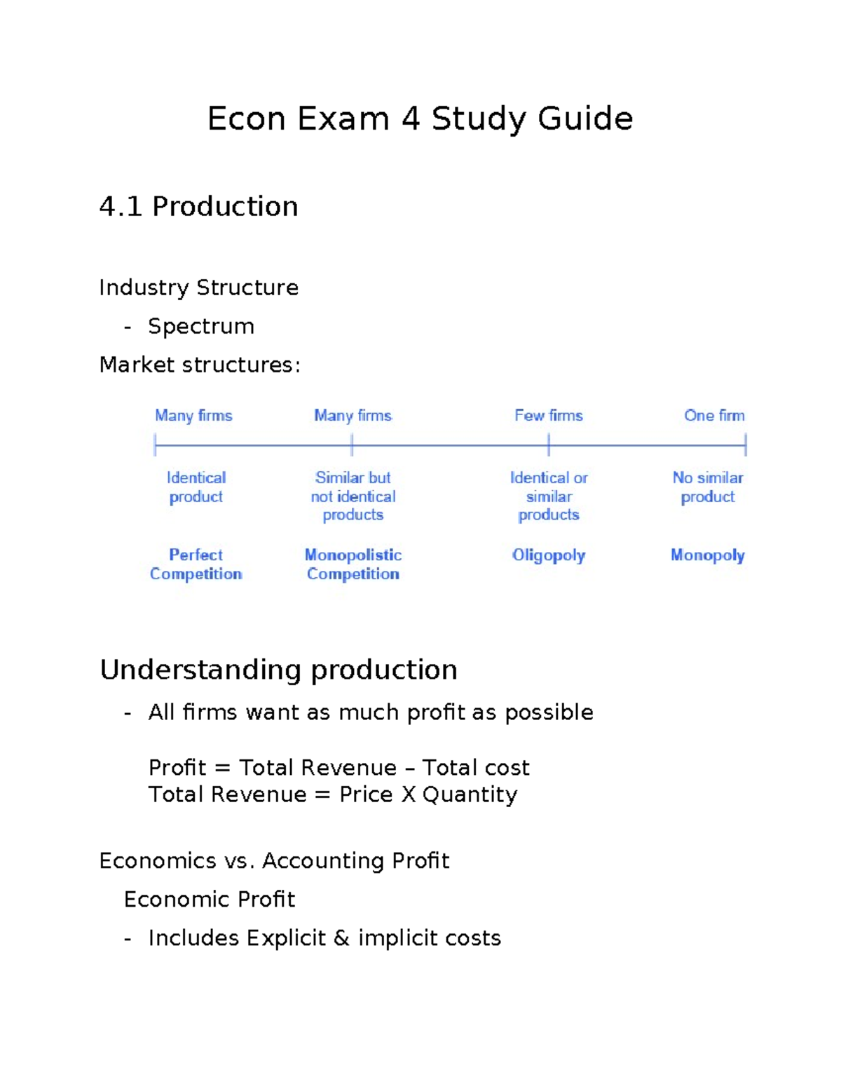 Econ Exam 4 Study Guide - Econ Exam 4 Study Guide 4 Production Industry ...